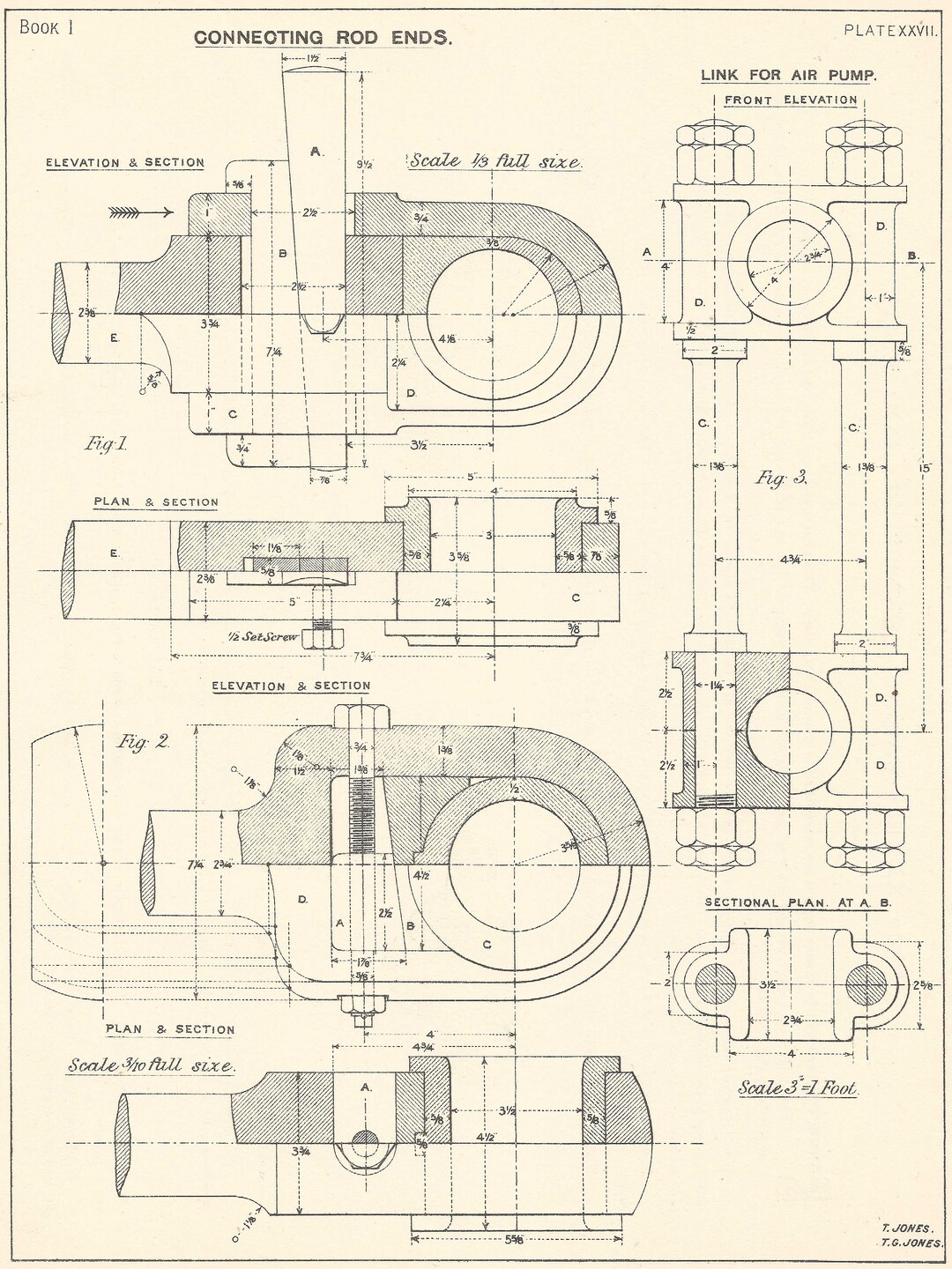 Machine Print 1920s Locomotive Connecting Rod Diagram Vintage ...