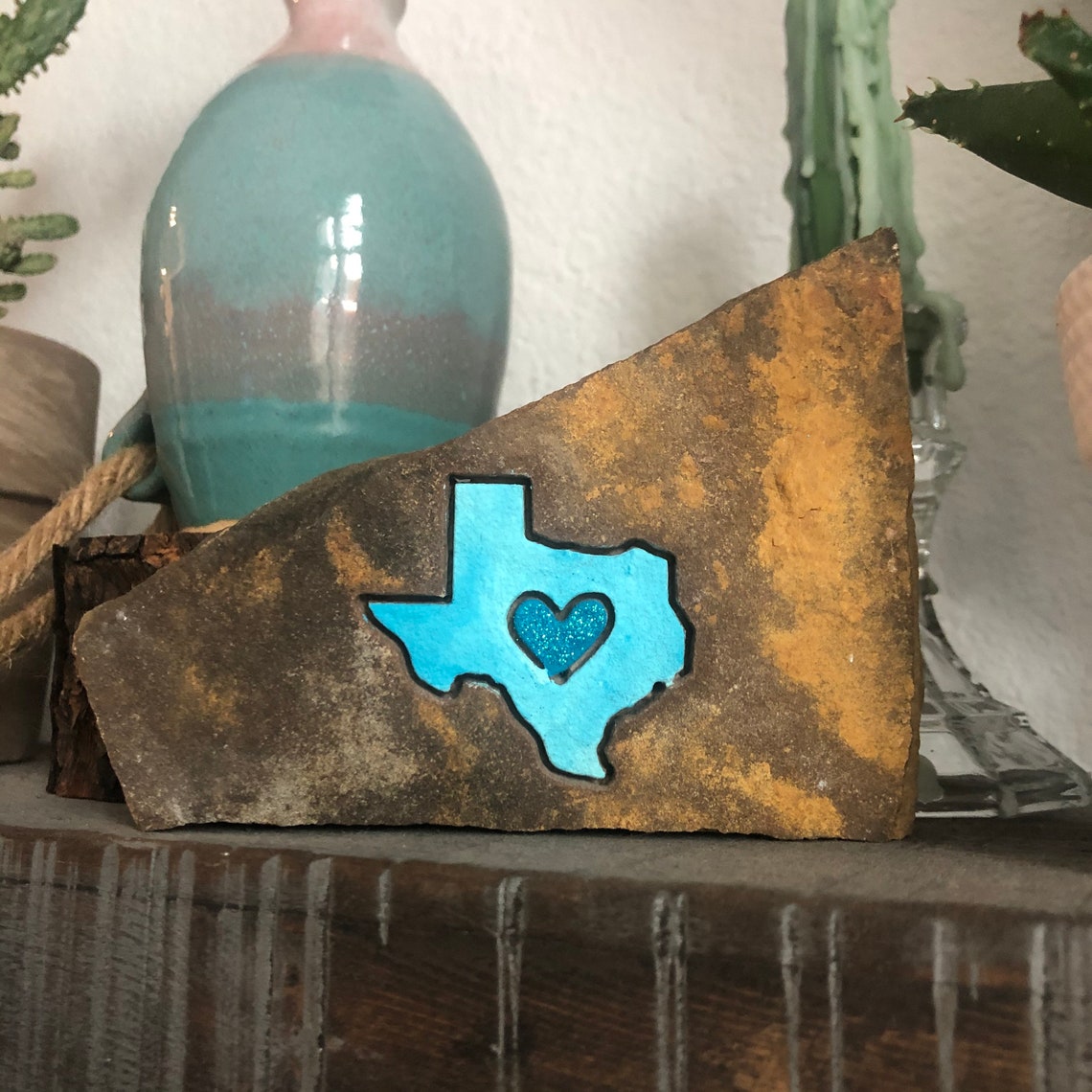 Tiny Texas Shape Engraved Flagstone Stone Succulent Garden | Etsy