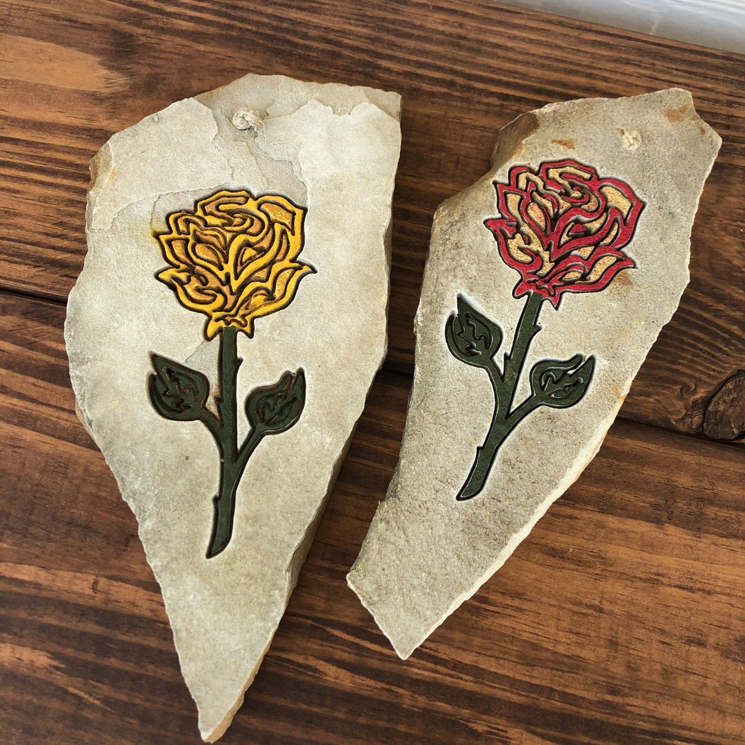 Red Rose Engraved Vertical Flagstone Wall Decor - Etsy