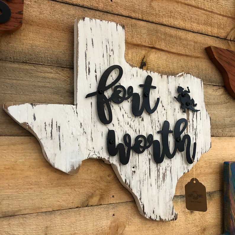 Fort Worth Texas Rustic Distressed Wood & Metal Letters Sign | Etsy