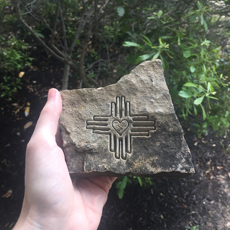 Zia Symbol With Heart Engraved in Flag Stone New Mexico True - Etsy