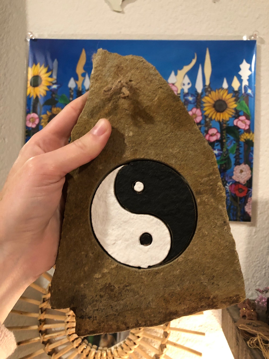 Yin & Yang Symbol Engraved Flagstone Home Decor Art - Etsy