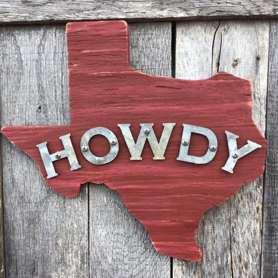 Howdy Texas Rustic Wood & Metal Sign - Etsy