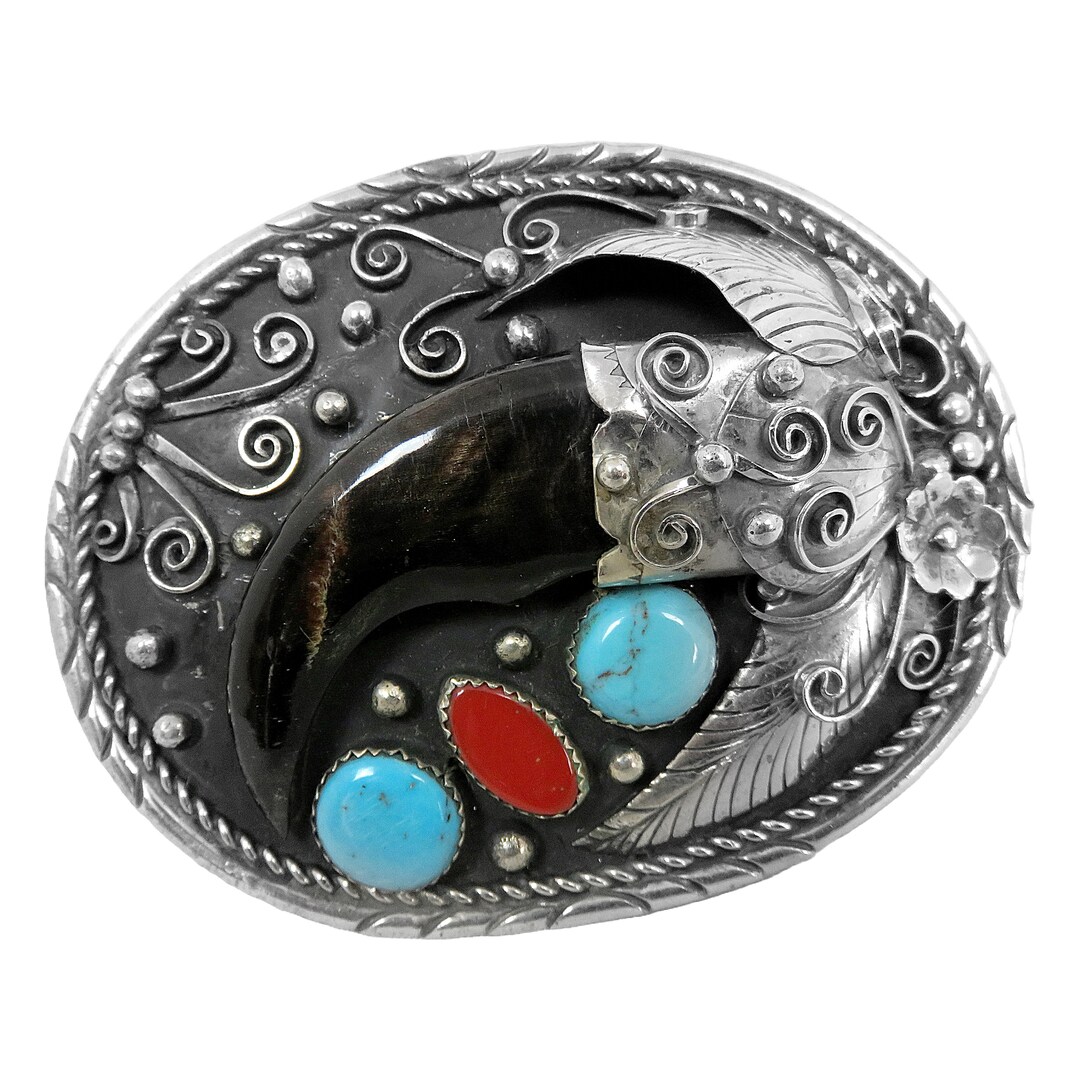 Fantastic Original Large Navajo Silver Belt Buckle With Coral - Etsy