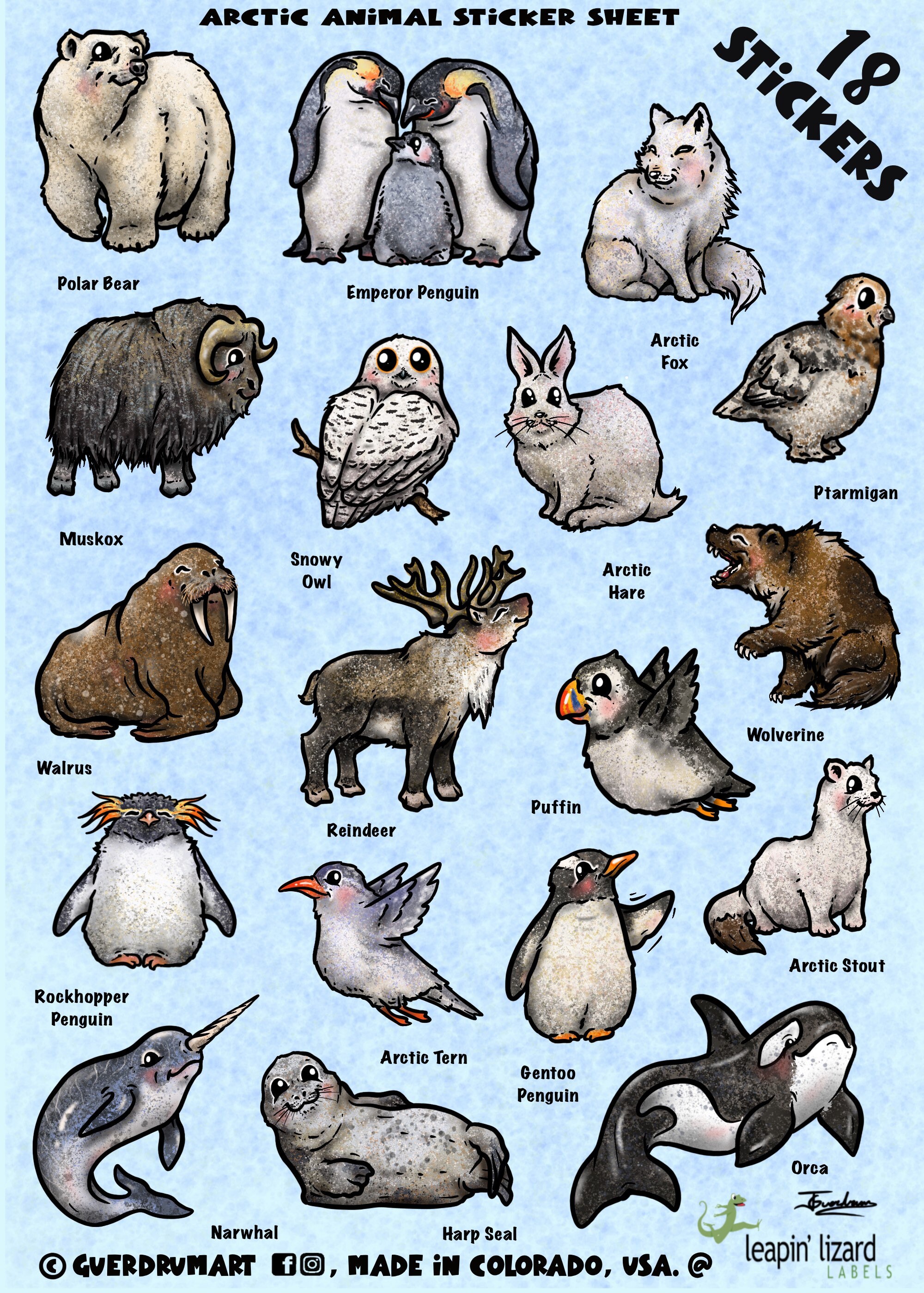 Arctic Animal Sticker Sheet 18 Waterproof Stickers Made in | Etsy