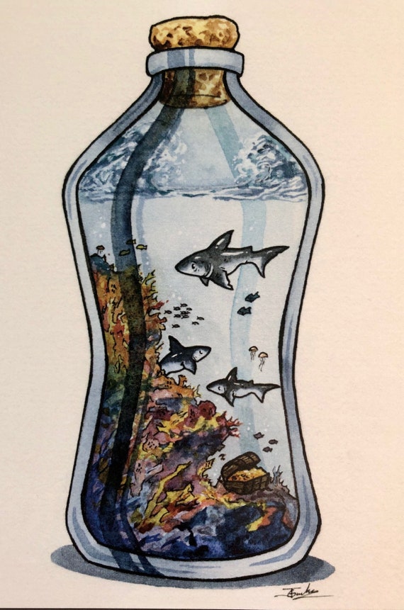 Shark Reef Ocean in a Bottle Art Print | Etsy