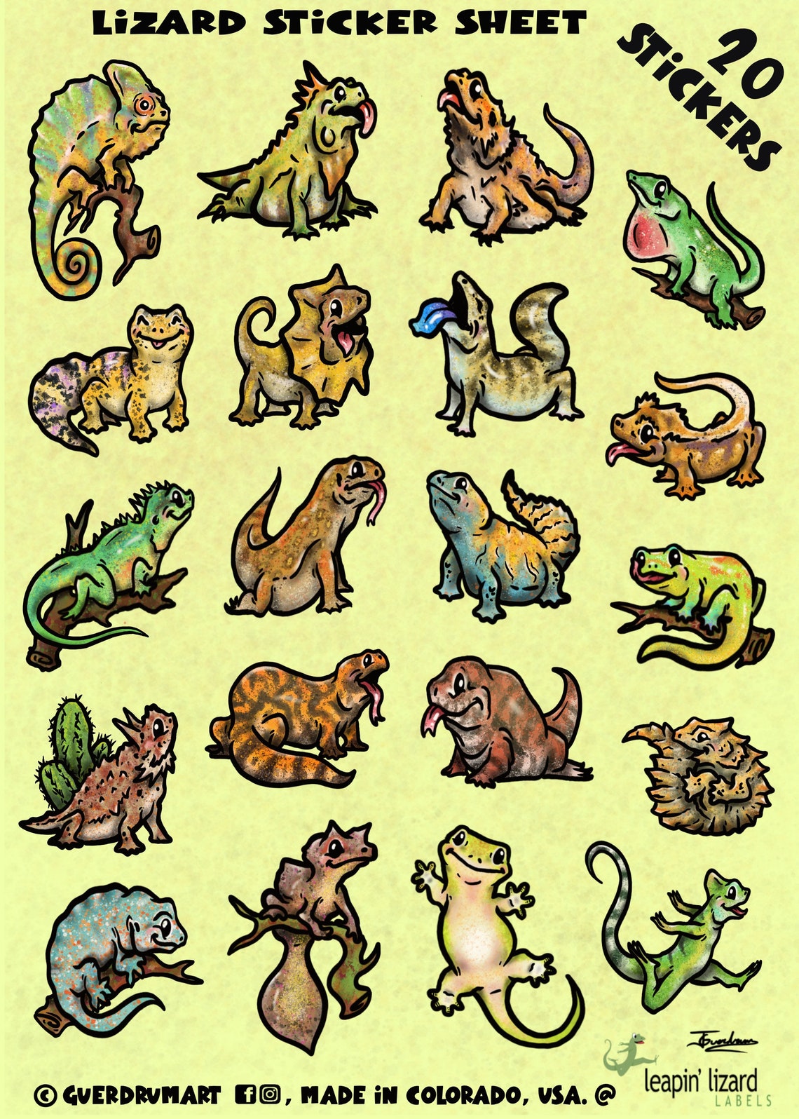 Lizard Sticker Sheet 20 Unique and Adorable Pet Lizards to - Etsy
