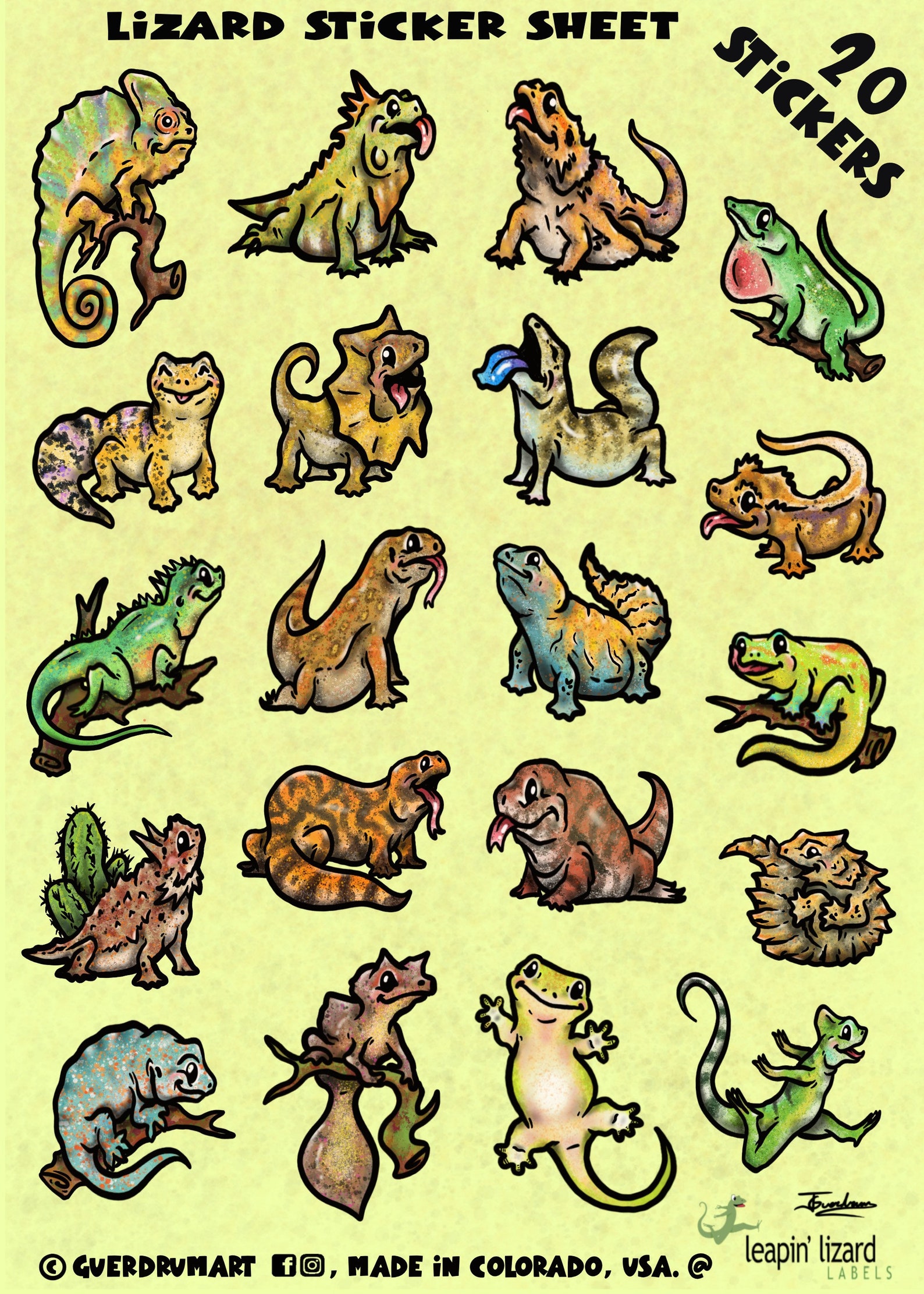 Lizard Sticker Sheet 20 Unique and Adorable Pet Lizards to - Etsy