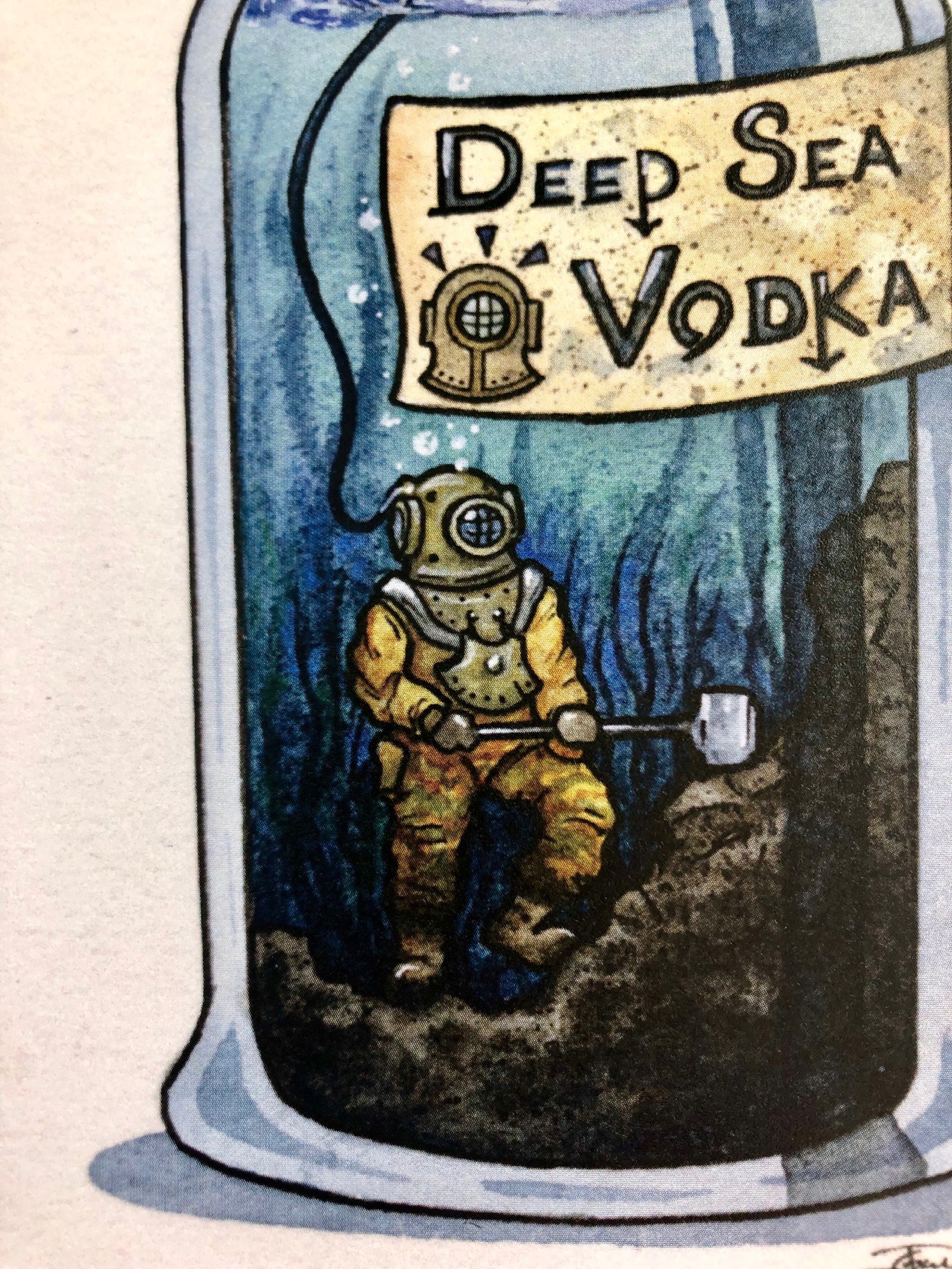 Deep Sea Diver Vodka! Ocean in a Bottle Art Print - Etsy