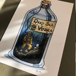 Deep Sea Diver Vodka! Ocean in a Bottle Art Print - Etsy