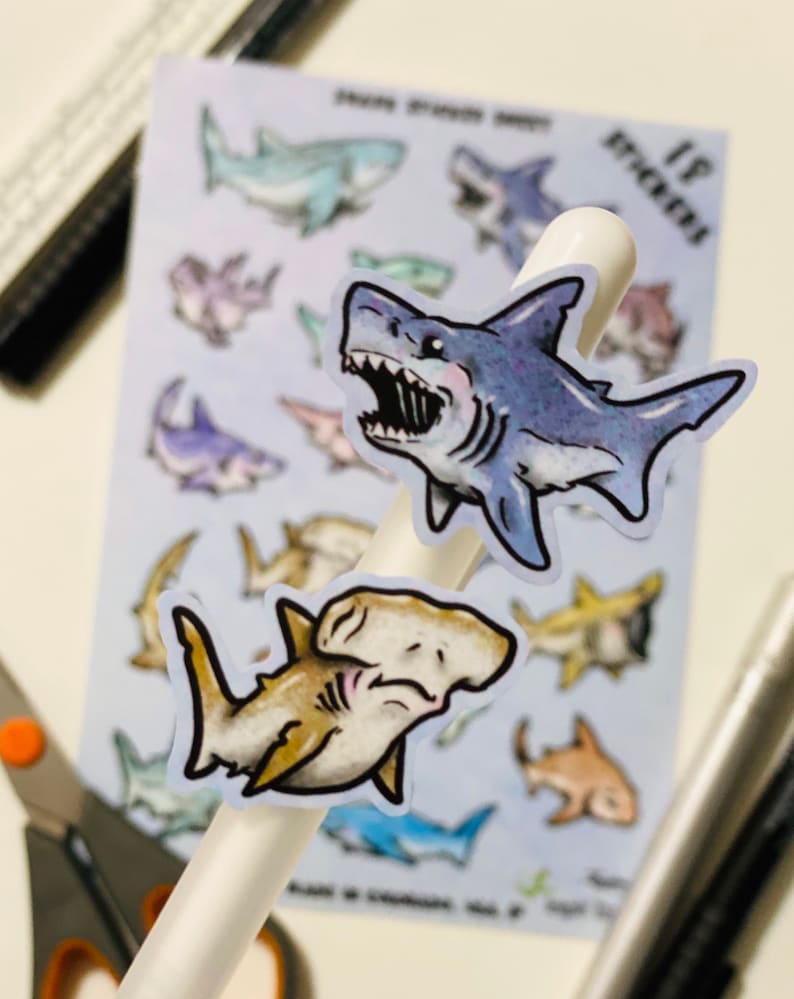 Shark Sticker Sheet! 18 Fun and Educational Shark Stickers Unique ...