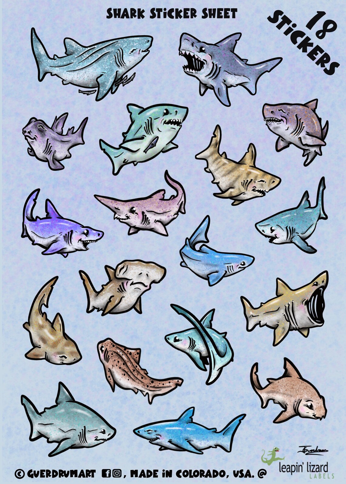 Shark Sticker Sheet! 18 Fun and Educational Shark Stickers Unique ...