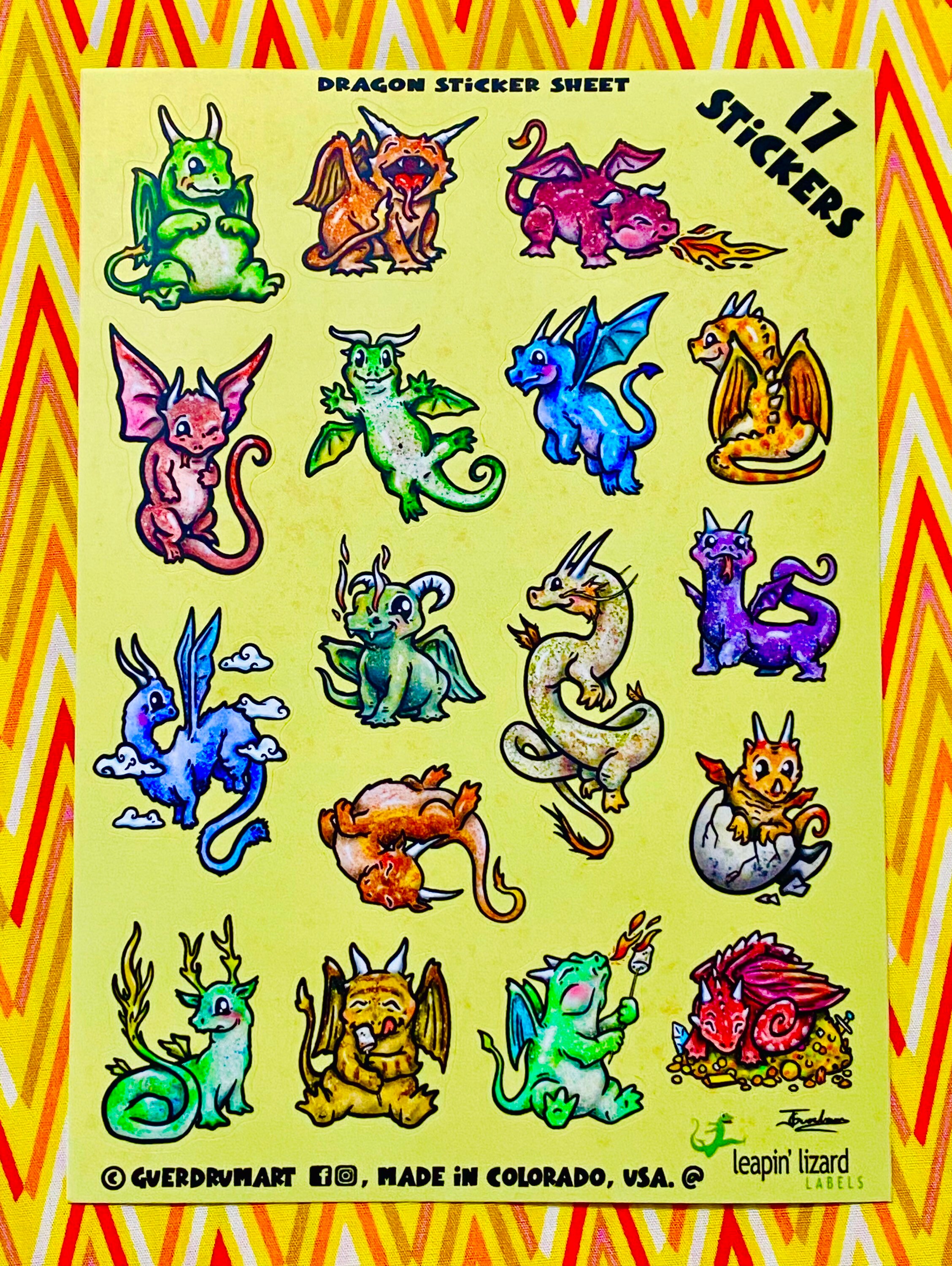 Dragon Sticker Sheet 17 Waterproof Stickers Made in USA | Etsy