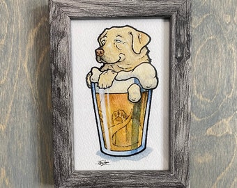 Dog Art Print Yellow Lab or Golden Retriever Drinks Out of Toilet ...