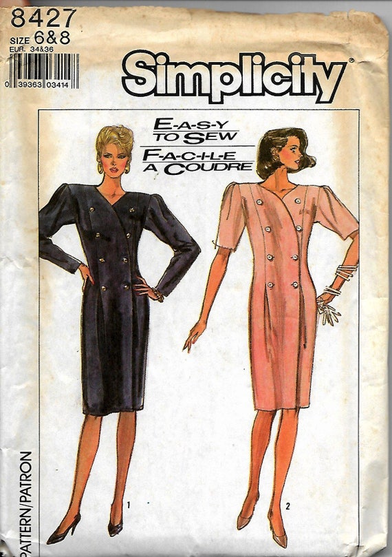 Simplicity 8427 Misses Vintage Mock-wrap Dress Size 68 Uncut | Etsy