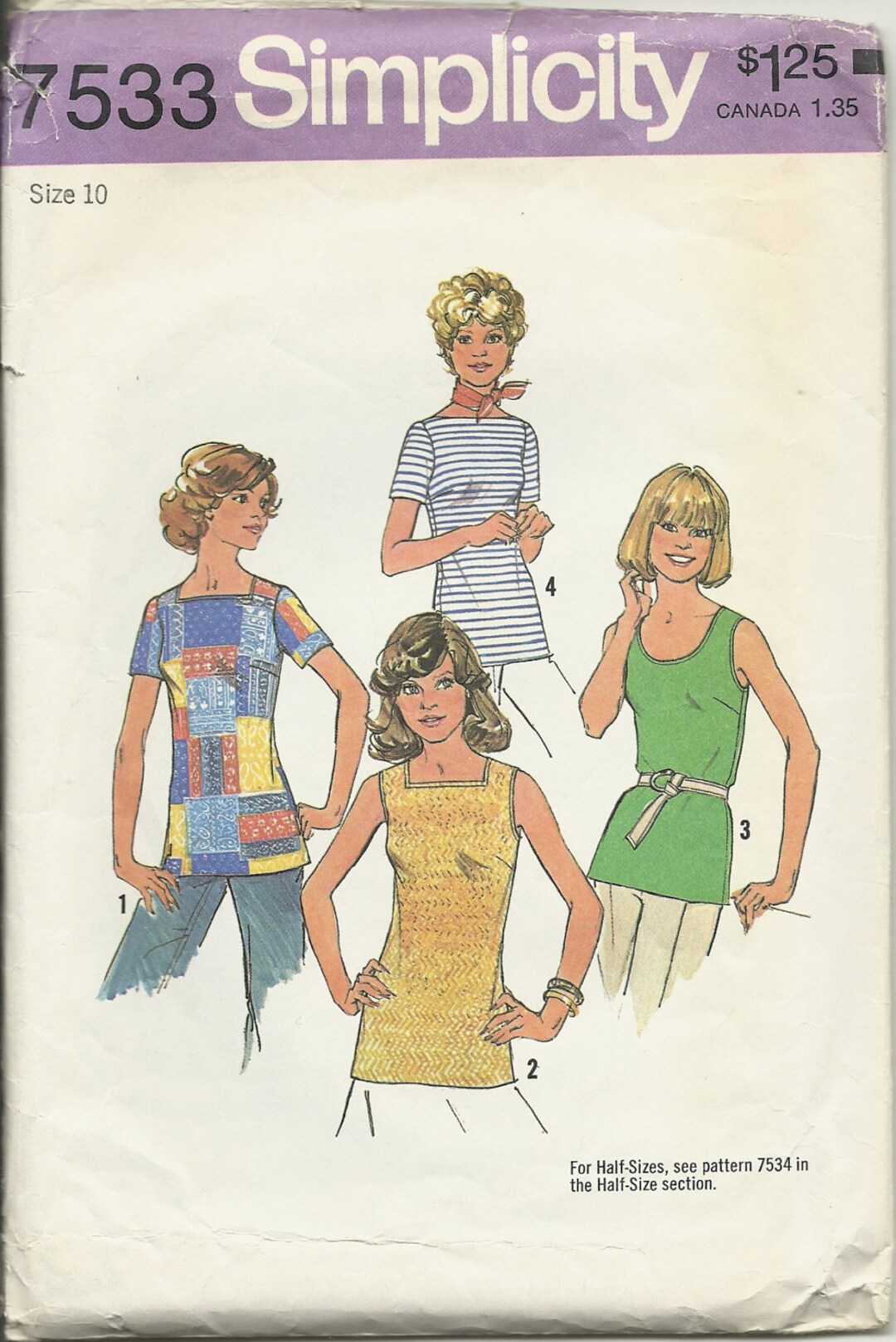 Simplicity Pattern 7533 C1976 Misses Tops in Three Styles Size 10 UNCUT ...