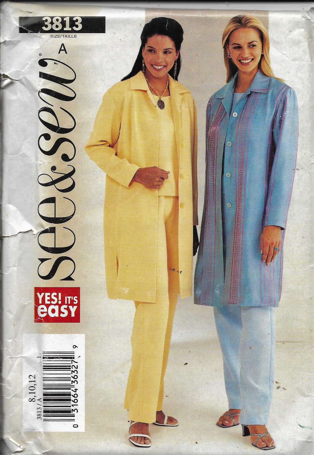 Butterick 3813 Misses/petites Long Shirt, Top and Pants Size 8,10,12 or ...