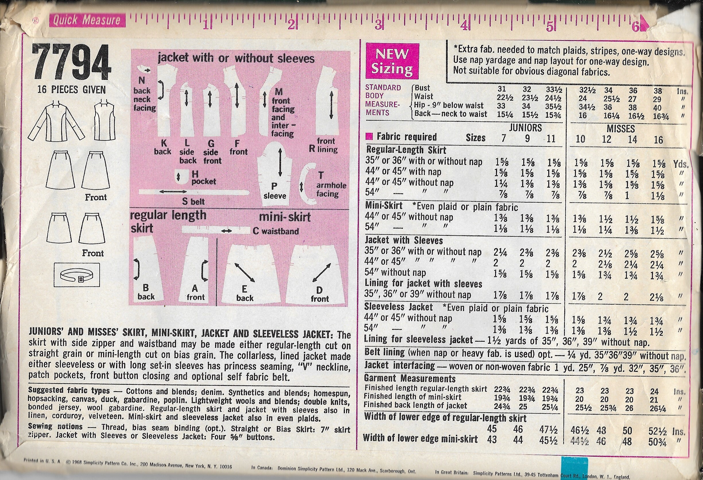 Simplicity 7794 Junior/misses Skirt Mini-skirt Jacket and - Etsy