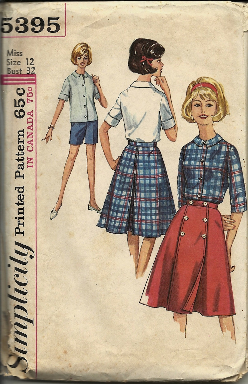 Simplicity 5395 Misses and Womens Vintage Wrap Skirt, Blouse, Shorts ...