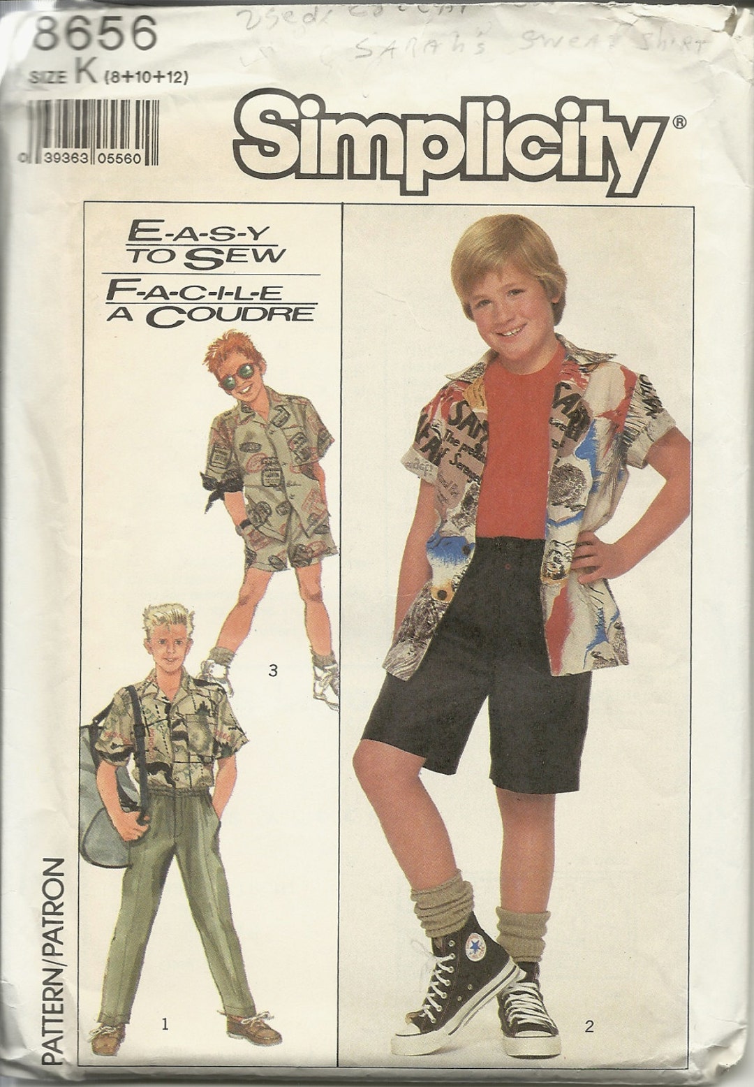 Simplicity 8656 Boys Pants, Shorts and Loose Fitting Shirt Size 8,10,12 ...