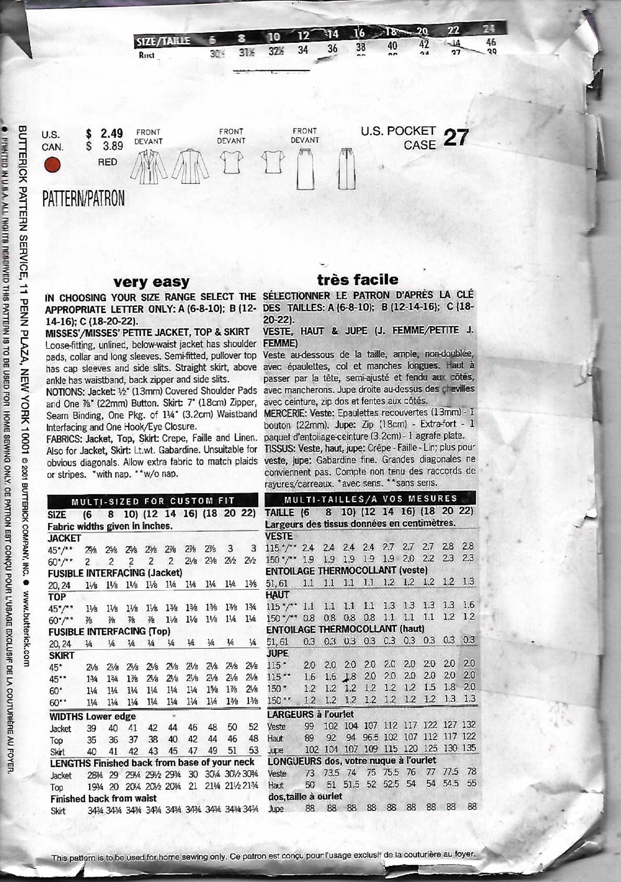 Butterick 6977 Misses/petites Jacket,top and Skirt Size 6,8,10 Uncut - Etsy