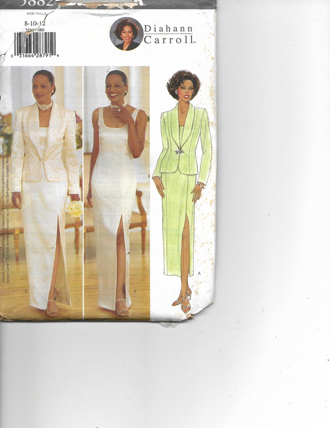 Butterick 5882 Misses Long Dress, Split up Front, and Jacket Size 8,10 ...