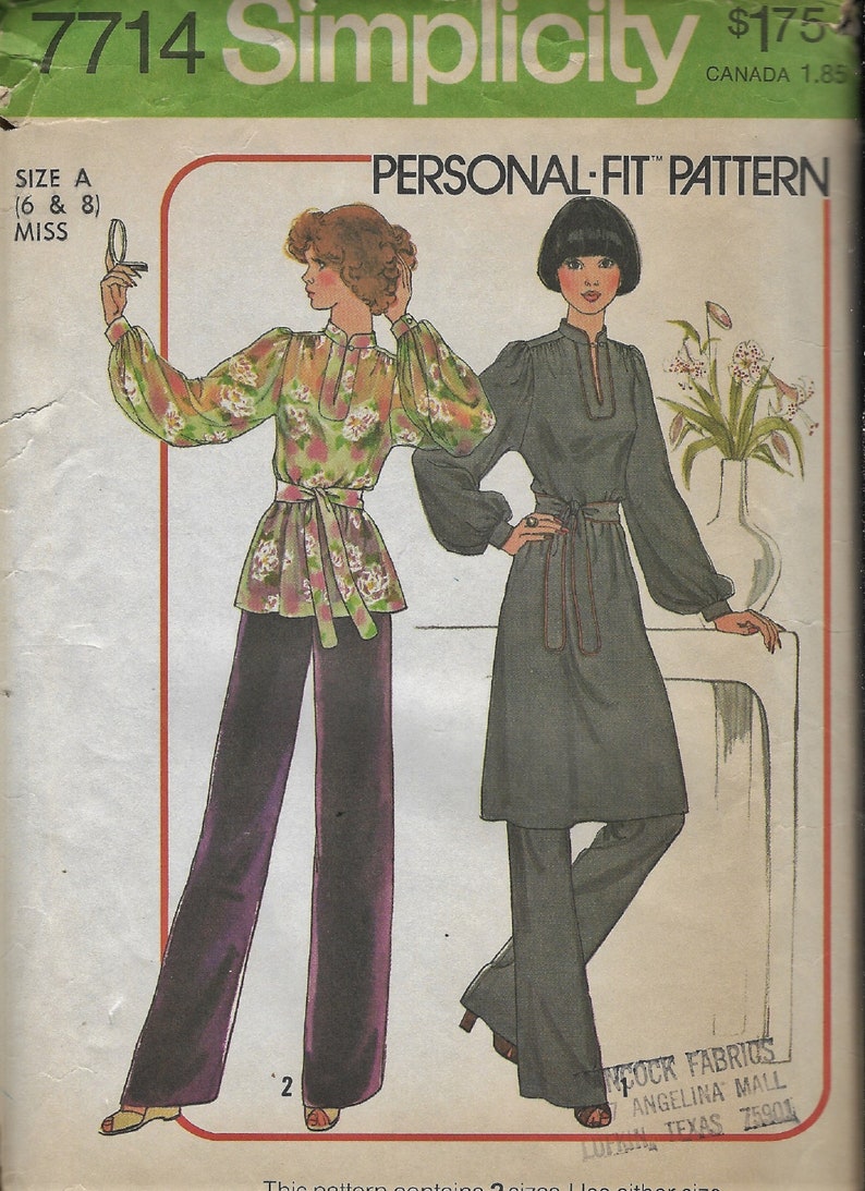 Simplicity 7714 Misses Vintage Pullover Dress or Tunic and Pants Pattern Size 6,8 C1976 Uncut - Etsy