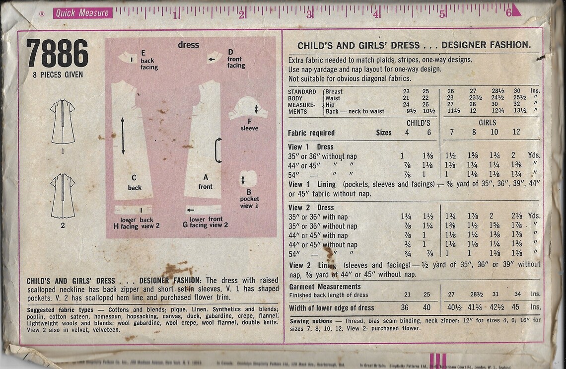Simplicity 7886 Child's/Girls Designer Vintage Dress | Etsy