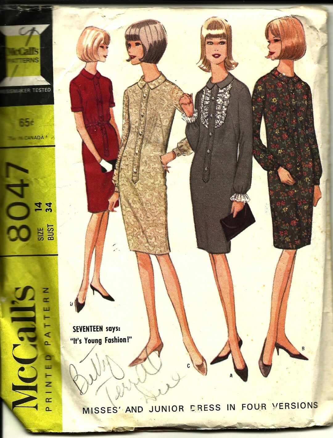 Simplicity Misses Dress in Four Versions Mccall's 8047 Pattern Size 14 ...