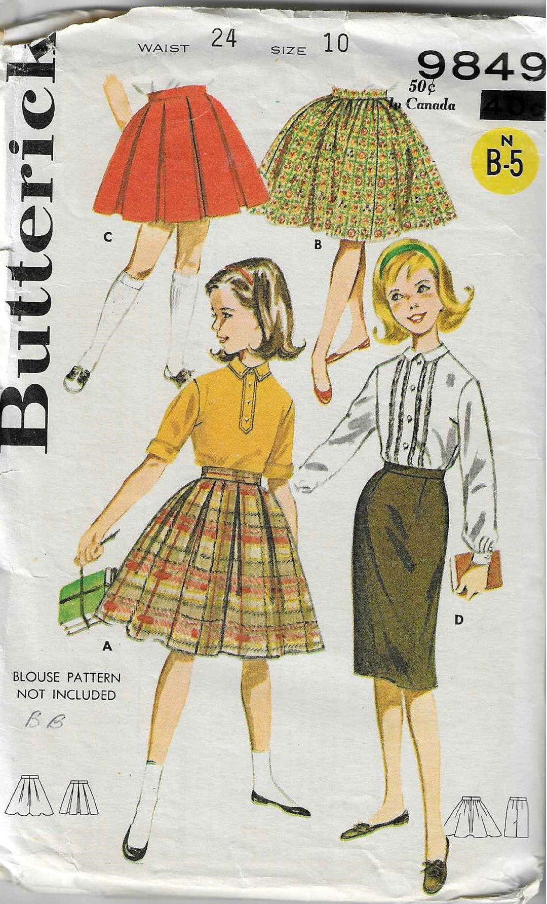 Butterick 9849 Girls Skirt Wardrobe Vintage Pattern Size 10 - Etsy
