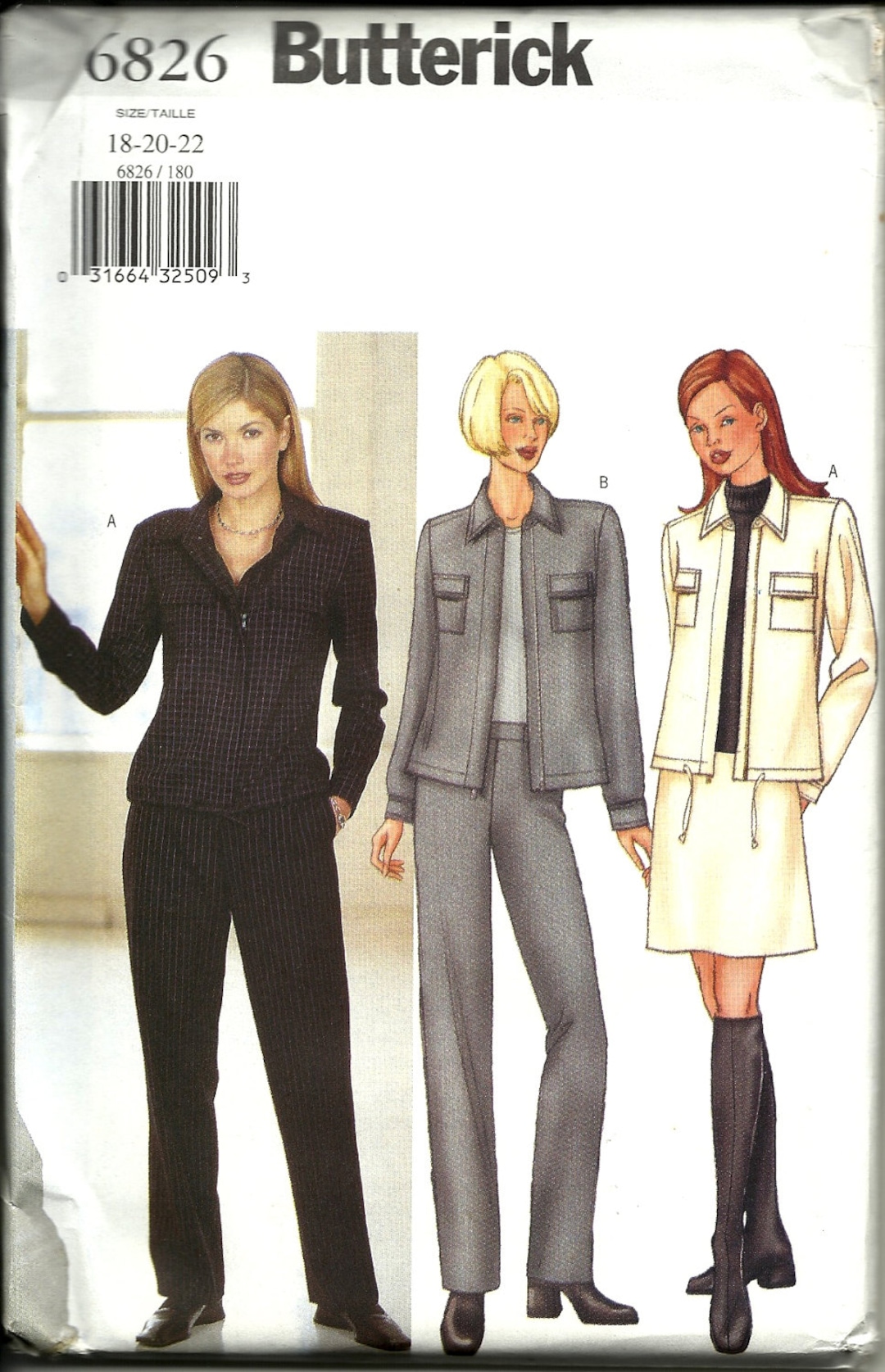 Butterick 6826 Misses/petite Jacket, Skirt and Pants Size 18,20,22 ...