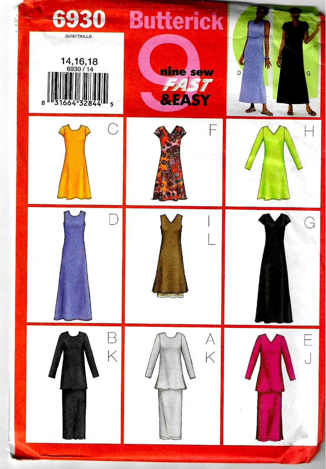 Butterick 6930 Misses/petites Dress, Tunic, Skirt Size 14,16,18 or Size ...