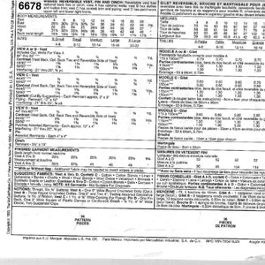 Mccall's 6678 Misses Reversible Vest, Pin and Cinch Size 16,18 Uncut - Etsy