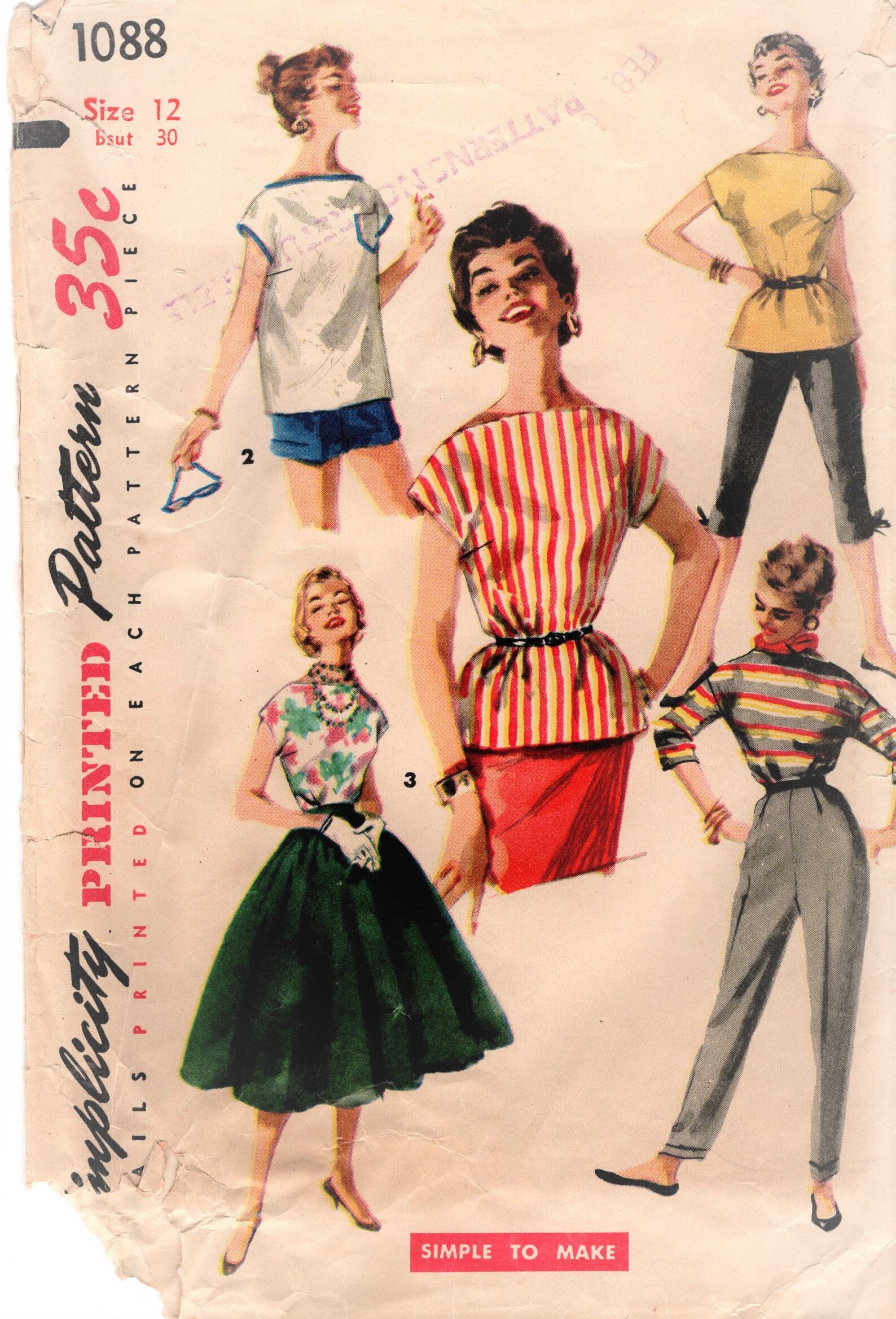 Simplicity 1088 1950's Vintage Pattern Junior Miss/misses - Etsy