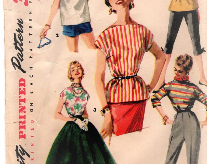 Simplicity 1088 1950's Vintage Pattern Junior Miss/misses Blouse With ...