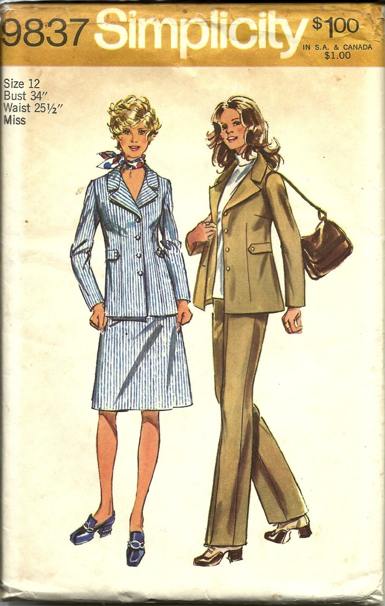 Simplicity 9837 Misses and Women's Unlined Jacket, Skirt, Pants Size 12 ...