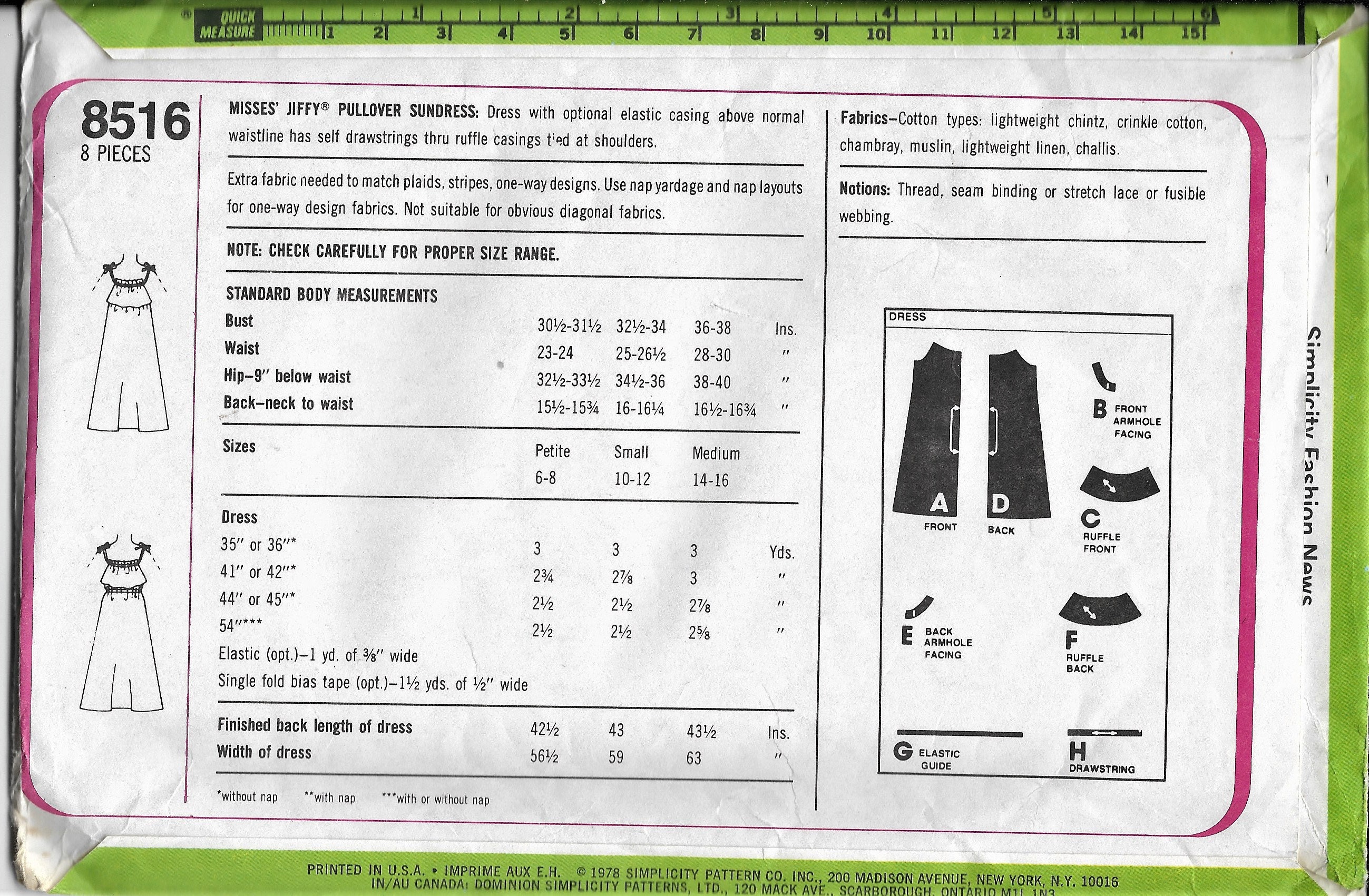 Simplicity 8516 Vintage Miss Pullover Sundress Pattern Size 6 - Etsy