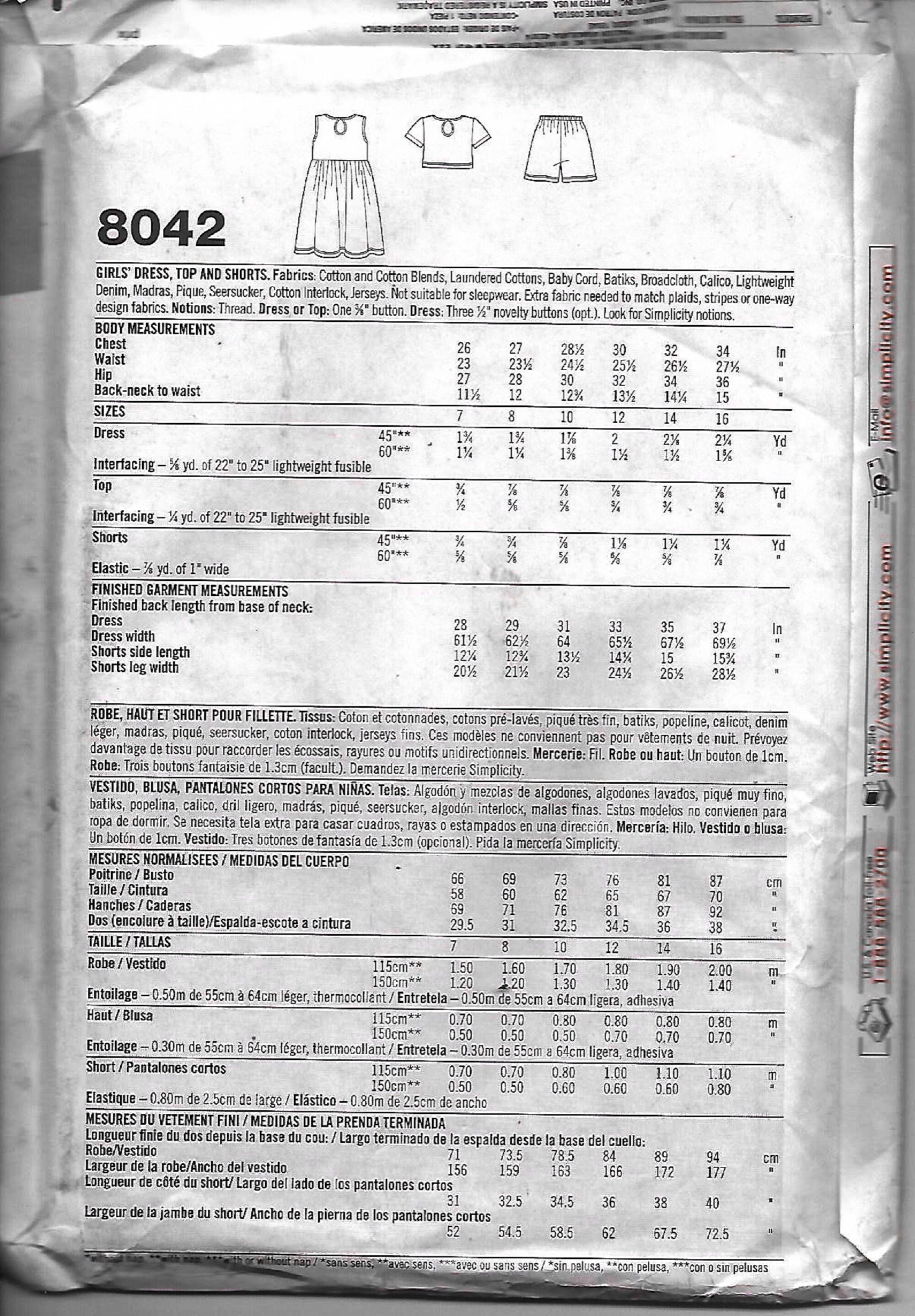 Simplicity 8042 Girls Dress Top and Shorts Size 7-16 Uncut - Etsy UK