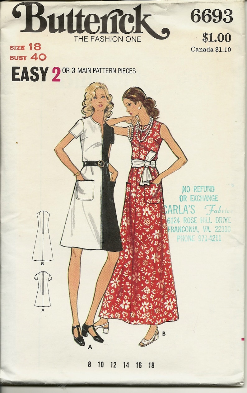 Butterick Pattern 6693 Misses Dress in Two Lengths Size 18 Uncut - Etsy