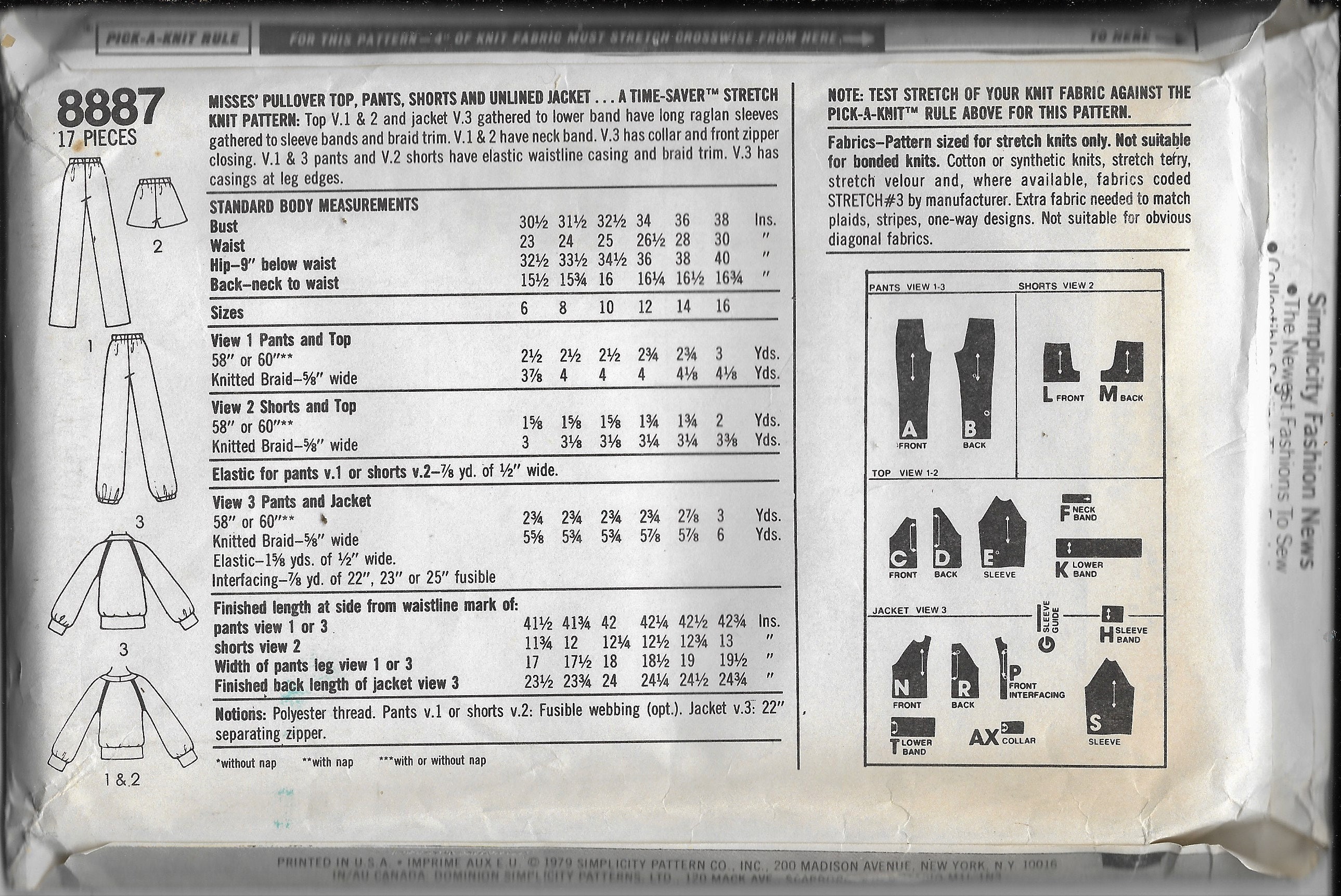 Simplicity 8887 Misses Pullover Top, Pants, Shorts and Unlined Jacket ...