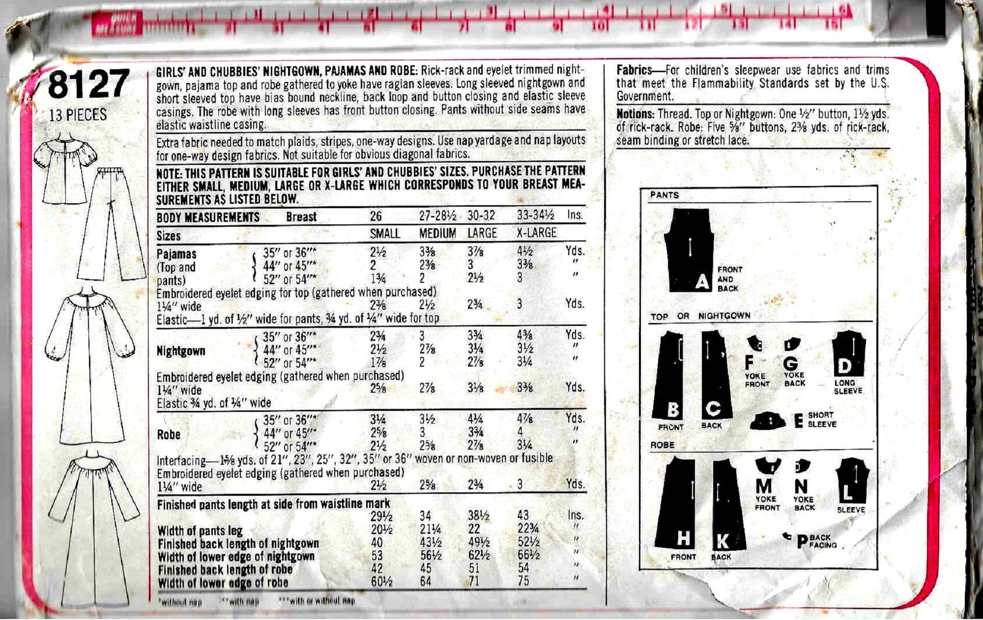 Simplicity 8127 Girls/chubbies Nightgown Pajamas and Robe - Etsy