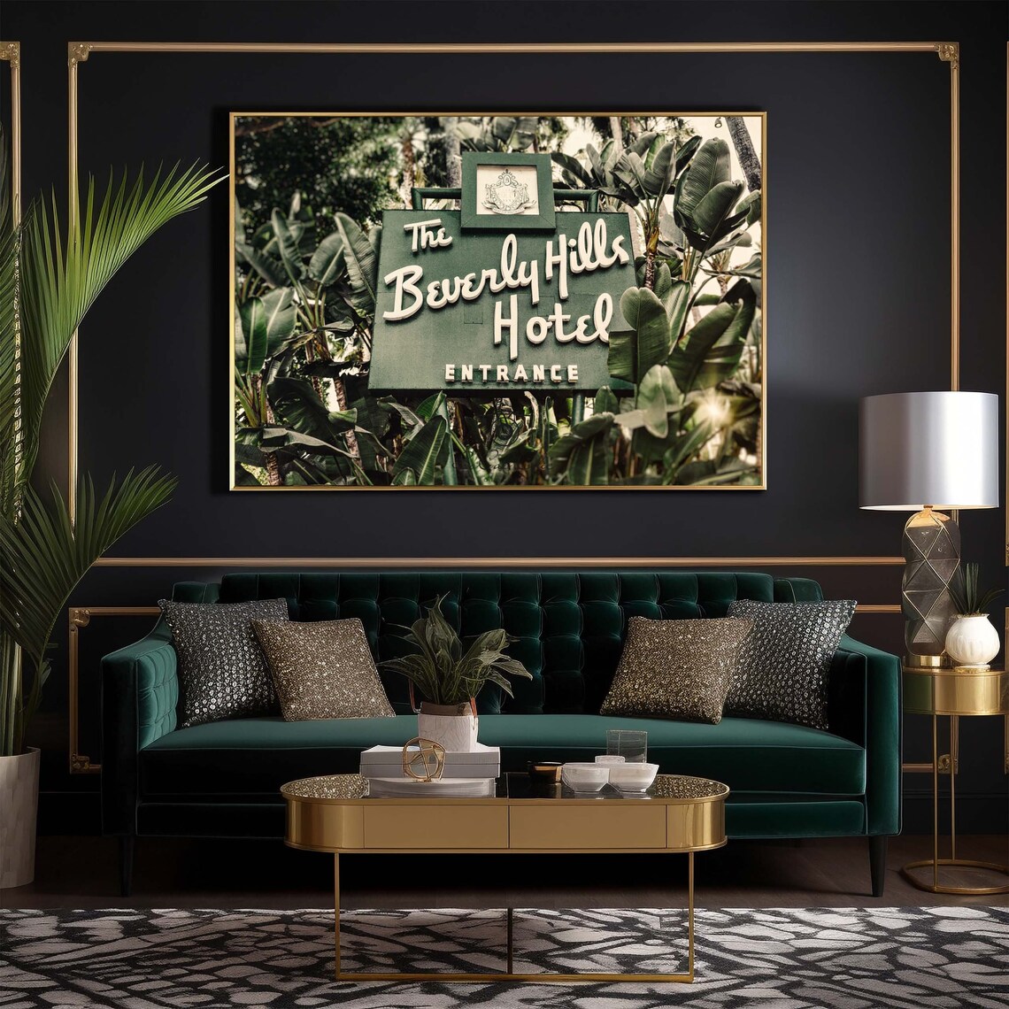 Beverly Hills Hotel Sign Print: Vintage Hollywood Decor, Banana Leaf ...