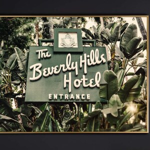 Beverly Hills Hotel Sign Print: Vintage Hollywood Decor, Banana Leaf ...