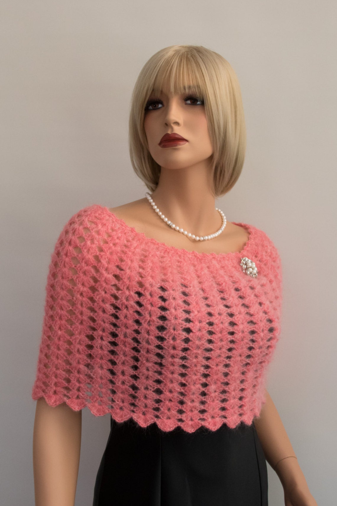 Crochet Mohair Pink Bridal Poncho Wedding Capelet Bridesmaid - Etsy