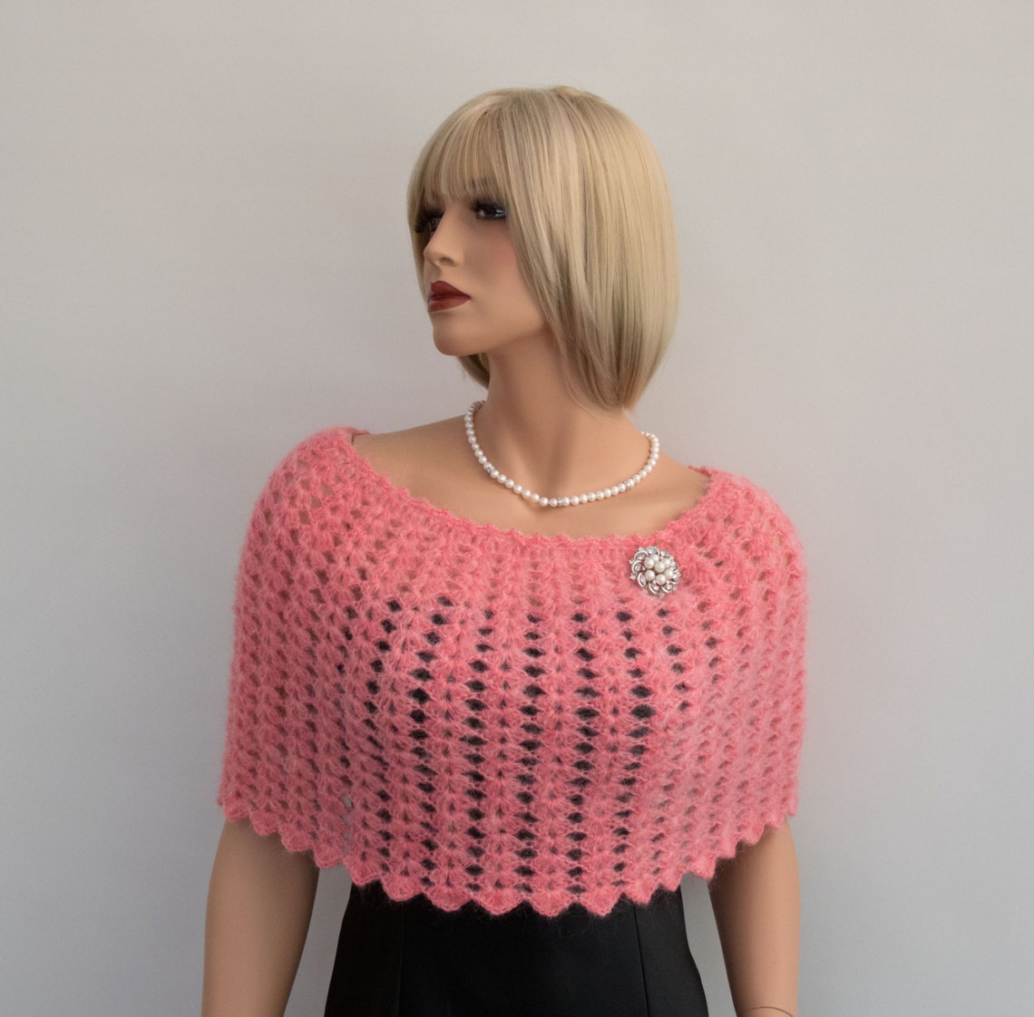 Crochet Mohair Pink Bridal Poncho Wedding Capelet Bridesmaid - Etsy