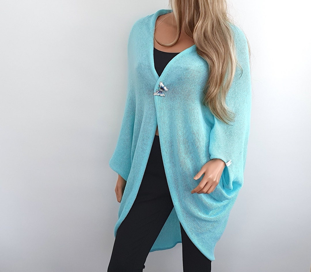 Super Soft Cotton Hand Knitted Women's Light Turquoise Bolero Cardigan ...
