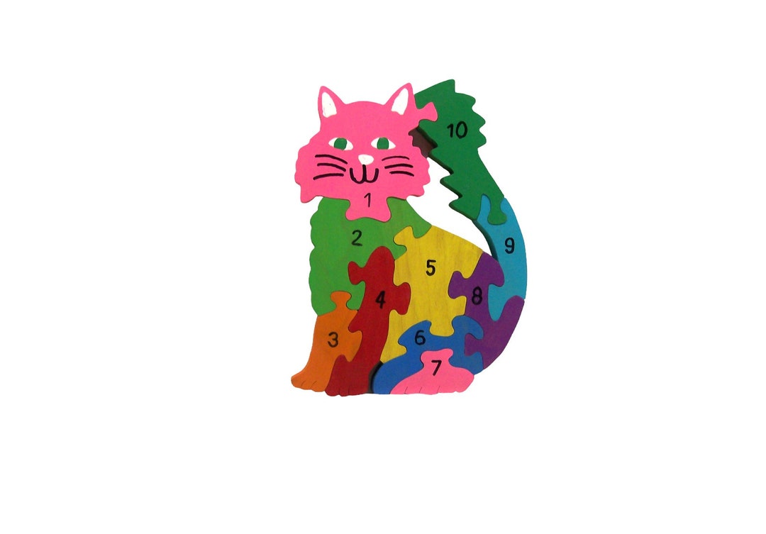 Wooden Numbers Puzzle, 1-10 Puzzle, Cat Puzzle, Wooden Cat Puzzle ...