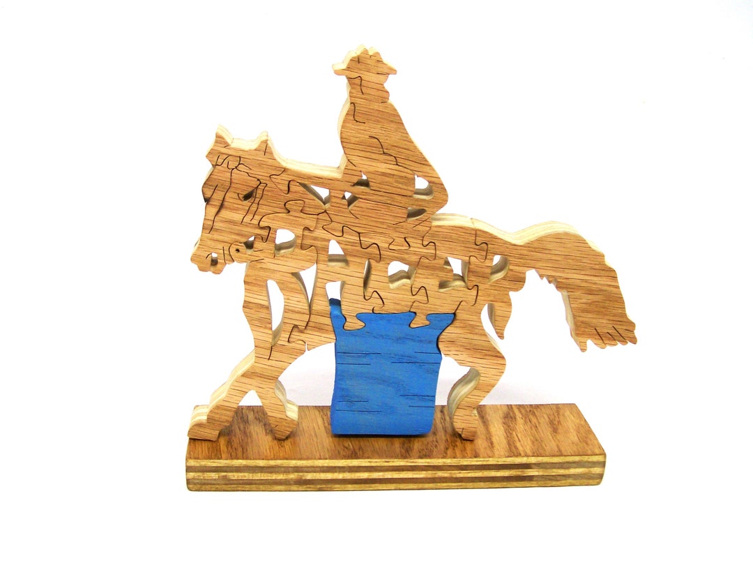 Wooden Horse Barrel Racer, Horse Barrel Racer Puzzle, Woman Barrel ...
