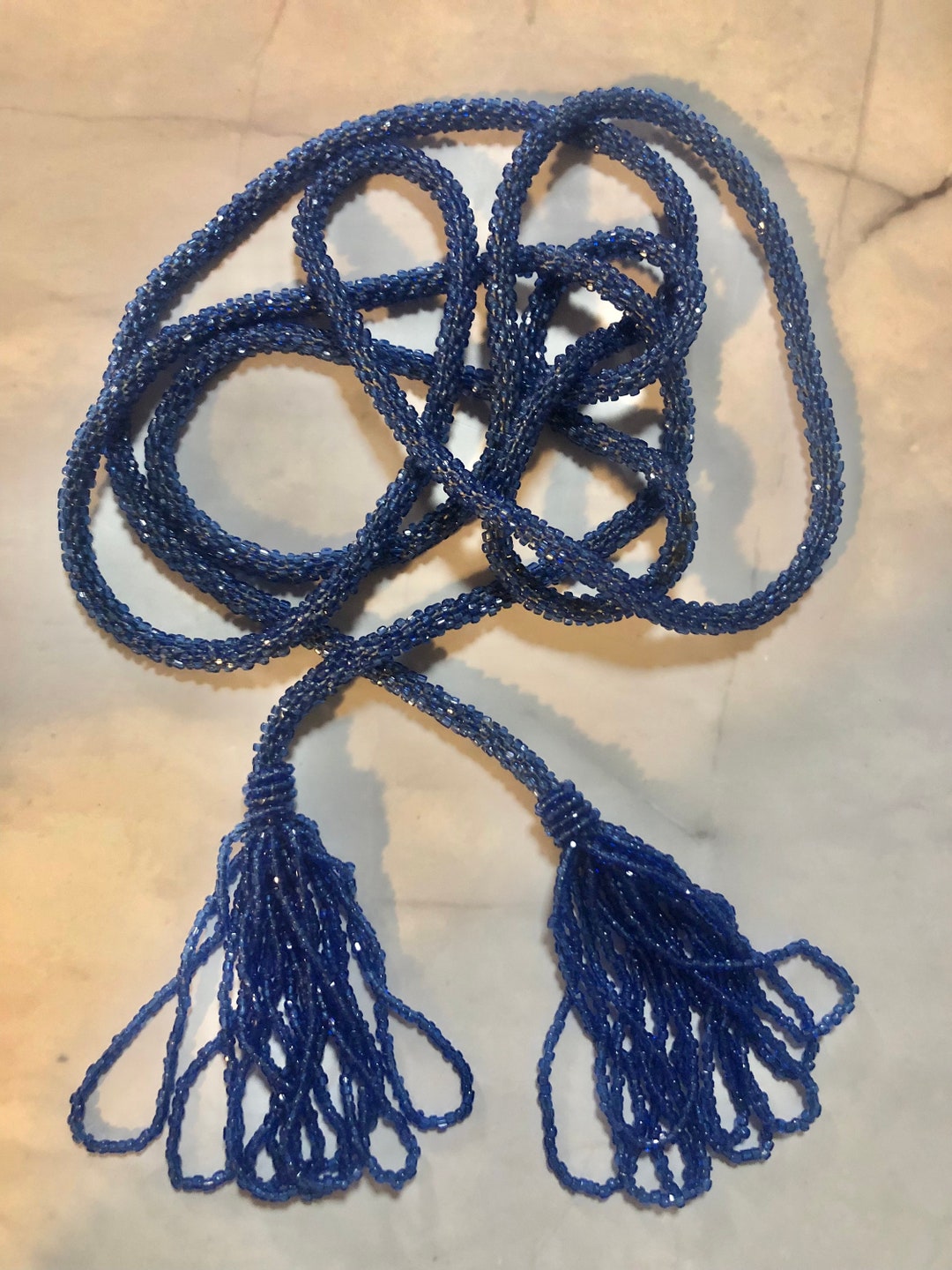 Circa 1970s Extra Long Marine Blue Round Peyote Stitched Rope Necklaces ...