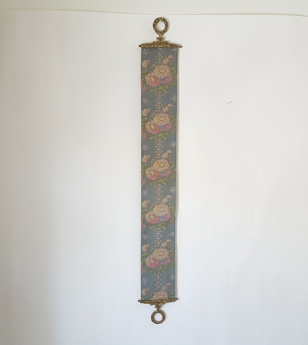 Vintage Tapestry Wall Hanging or Bell Pull Gold Hardware Corona Decor ...
